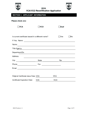 Fillable Online 2016 VCAVCO Recertification Application Fax Email Print ...