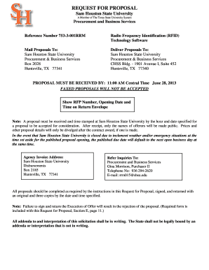 Fillable Online shsu REQUEST FOR PROPOSAL Sam Houston State University A Member of The Texas ...