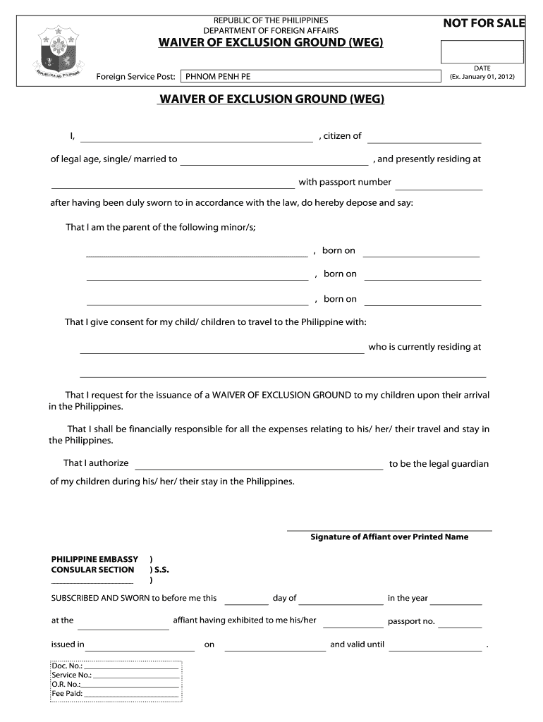 Fillable Online Waiver of exclusion ground - Department of Foreign ...