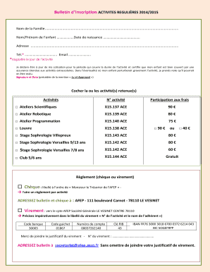 Remplissable En Ligne Bulletin d'Inscription ACTIVITES REGULI RES 2014/ ...