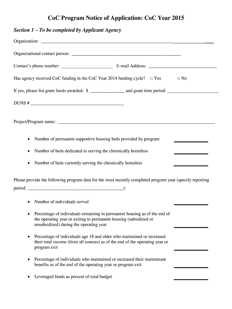 Fillable Online wccac CoC Program Notice of Application CoC Year 2015 ...