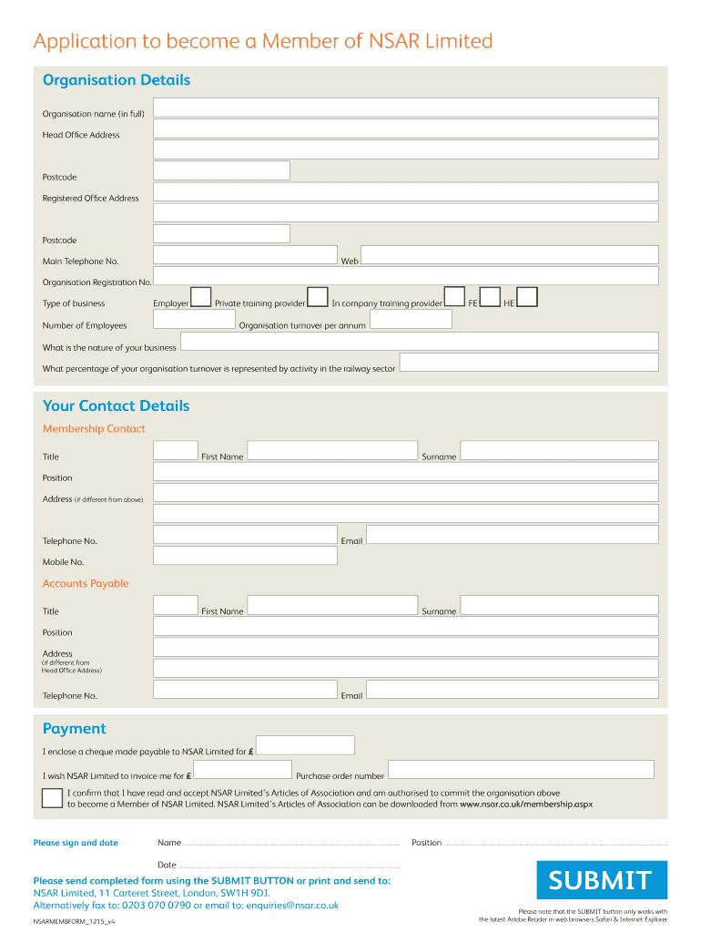 Fillable Online nsar co Becoming a Member of NSAR Limited - The ...