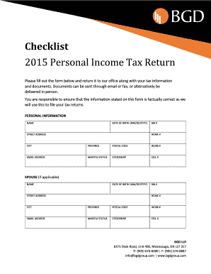 Fillable Online 2014 Personal Income Tax Return Checklist Fax Email ...
