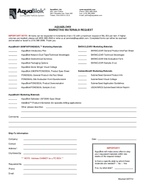 Fillable Online AquaBlok Marketing Materials Request Form Fax Email ...