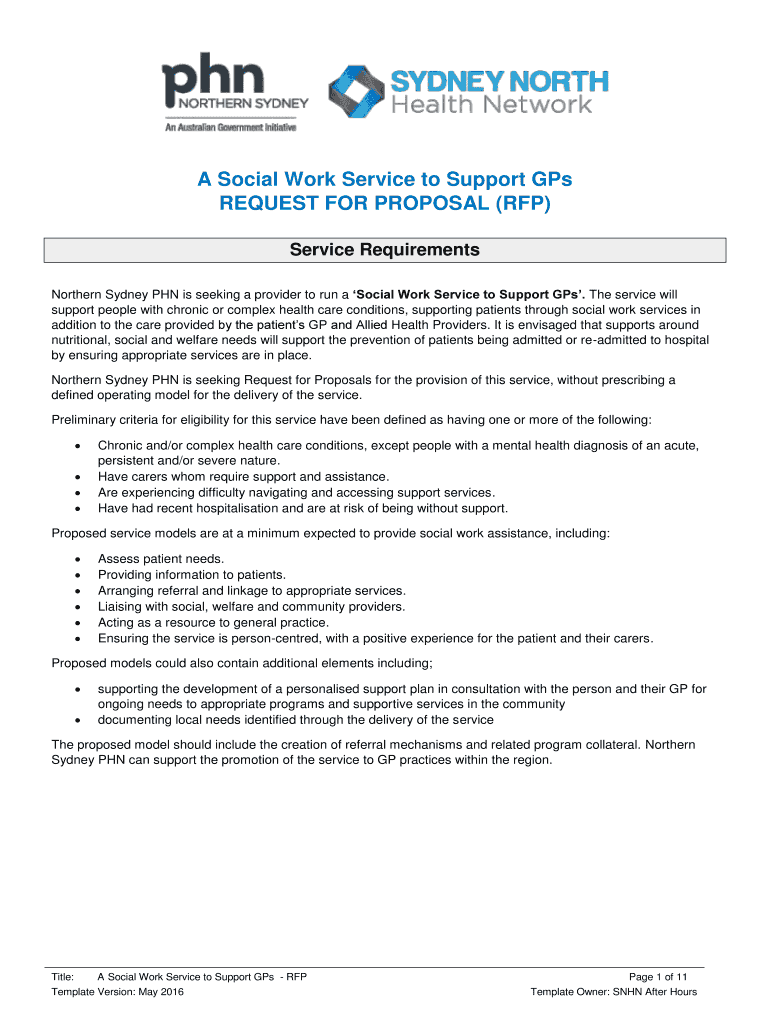 Fillable Online sydneynorthhealthnetwork org A Social Work Service to ...