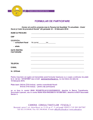 Fillable Online FORMULAR DE PARTICIPARE Doresc s confirm prezena mea la ...