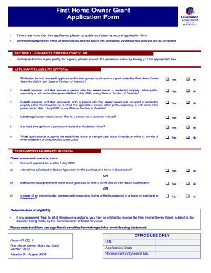 Fillable Online First Home Owner Grant Application Form - State ...