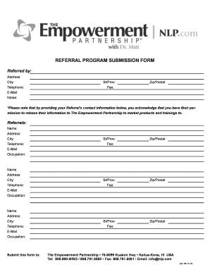 Fillable Online Referral program submission form - NLP.com Fax Email Print - pdfFiller