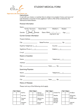 Fillable Online Student bmedical formb - eli360 Fax Email Print - pdfFiller