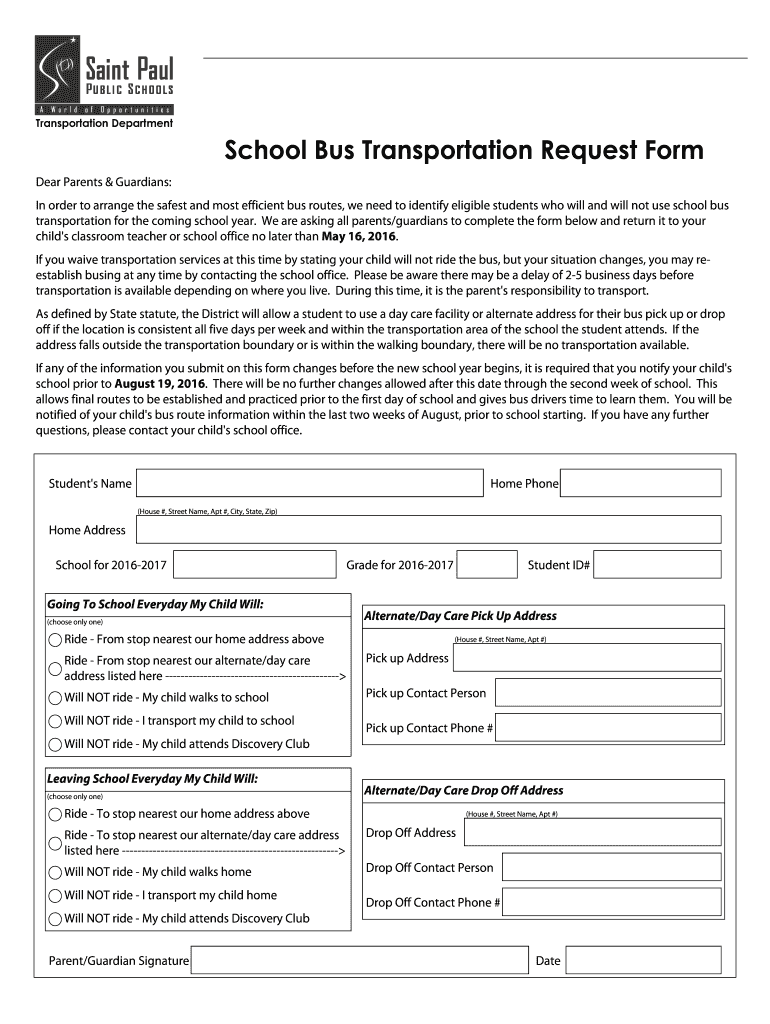 Fillable Online transportation spps Transportation Department School ...