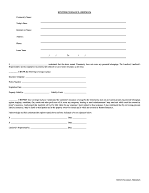 Fillable Online Renters Insurance Addendum - Sherman Oaks Apartments ...