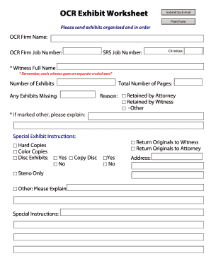 Fillable Online OCR Exhibit Worksheet - bStreskib Reporting amp Video ...