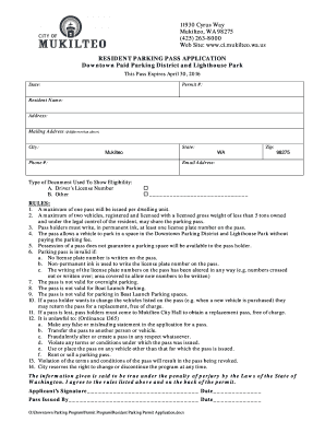Fillable Online RESIDENT PARKING PASS APPLICATION Downtown Paid Parking Fax Email Print - pdfFiller