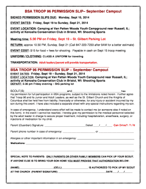 Fillable Online BSA TROOP 96 PERMISSION SLIP September Campout Fax ...