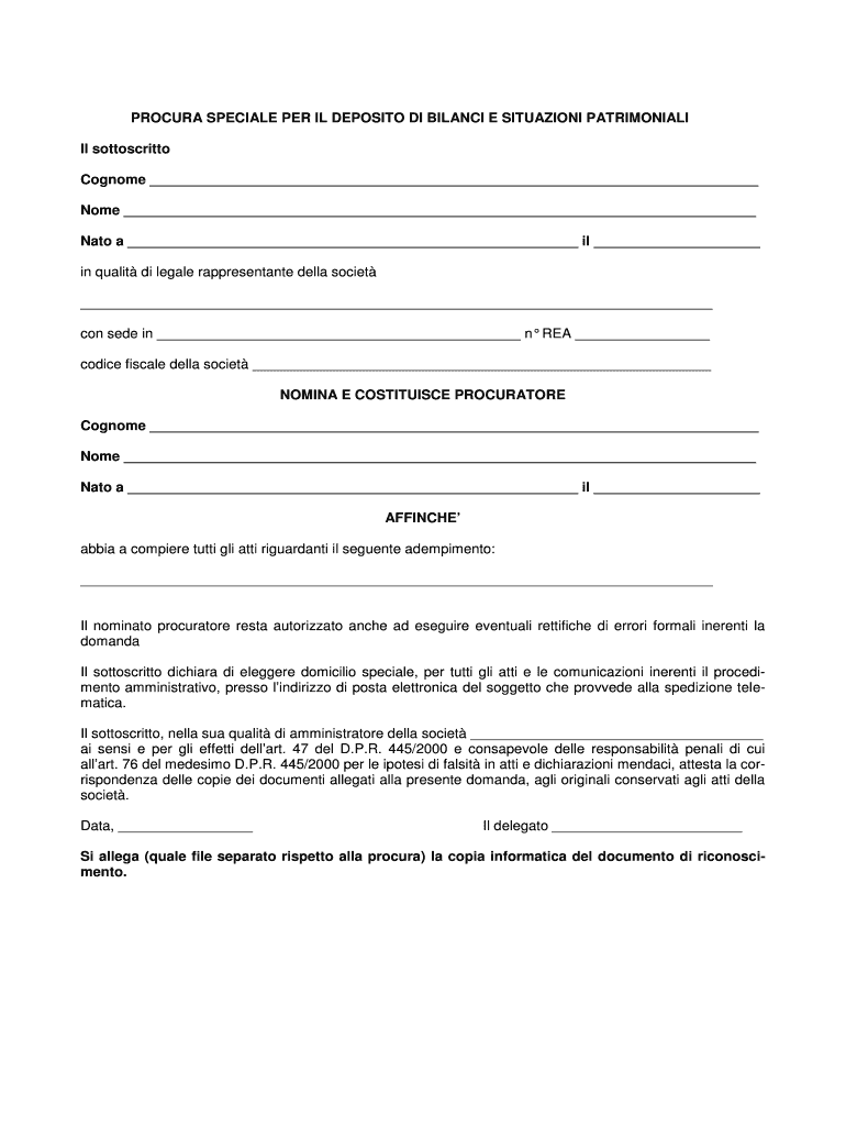 Compilabile Online ce camcom PROCURA SPECIALE PER IL DEPOSITO DI ...