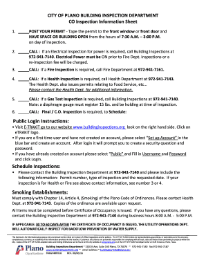 Fillable Online CITY OF PLANO BUILDING INSPECTION DEPARTMENT Fax Email ...