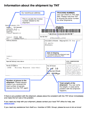 Fillable Online Information about the shipment by TNT Fax Email Print ...