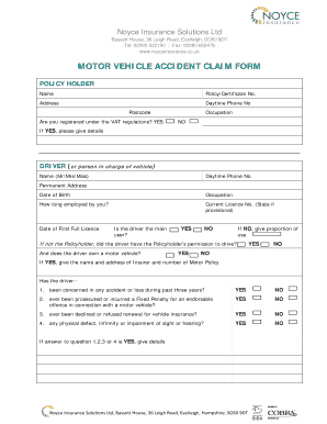 Fillable Online noyceinsurance co BMotor Accidentb Claim bFormb - Noyce ...