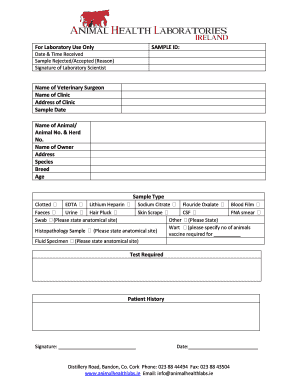 Fillable Online animalhealthlabs For Laboratory Use Only SAMPLE ID ...