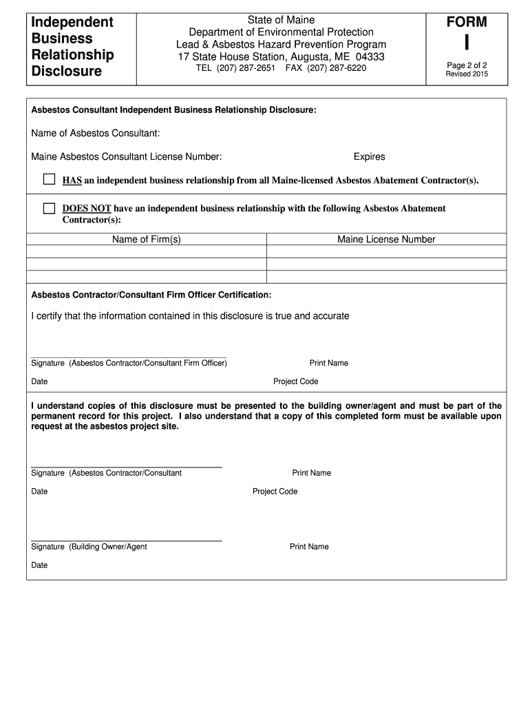 Fillable Online Asbestos Independent Business Relationship Disclosure ...