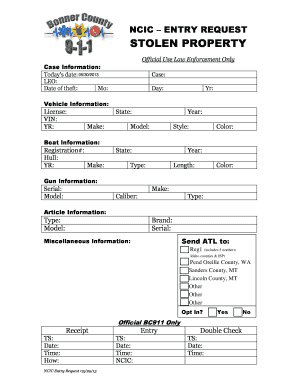 NCIC Stolen Property Form - Bonner County 9-1-1 - Bonner911 - Fill and ...