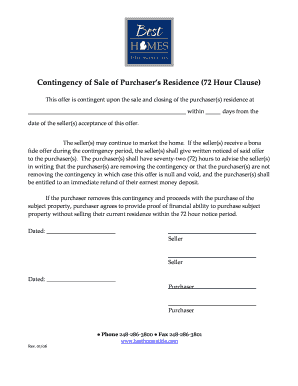 Fillable Online Contingency of Sale of Purchaser's Residence - Best ...