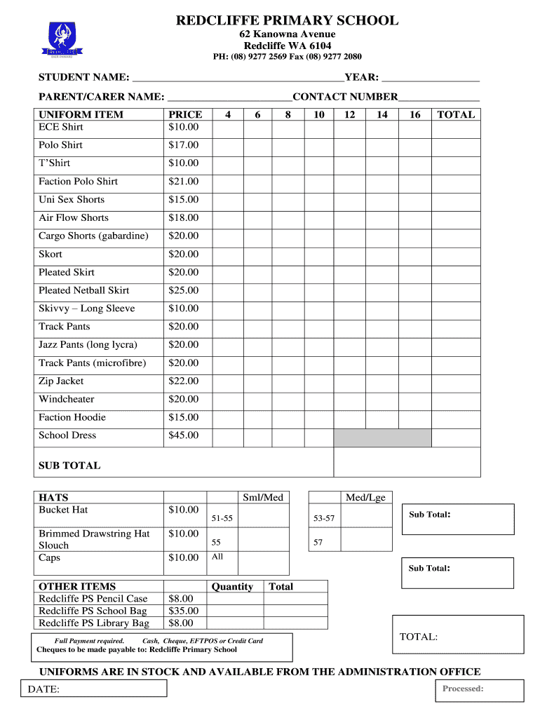 Redcliffe Primary School Uniform - Fill Online, Printable, Fillable ...