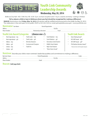 Fillable Online Youth Link Community Leadership Awards - Bellevue Youth ...