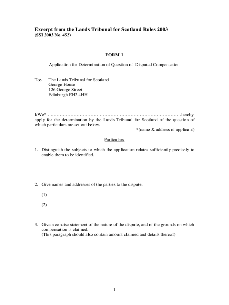 Fillable Online Form 1. Disputed Compensation - Lands Tribunal Rules ...