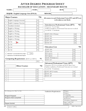 Fillable Online uss ualberta NAME CCID ID MAJOR English Language Arts ...