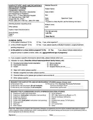 Fillable Online KARYOTYPE AND MICROARRAY REQUEST FORM Cytogenetics ...