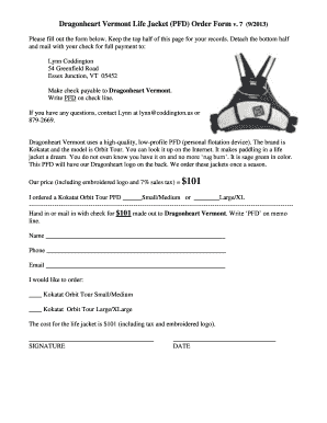 Fillable Online dragonheartvermont Dragonheart Vermont Life Jacket (PFD ...