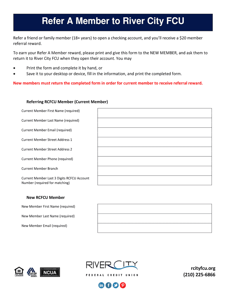 Fillable Online rivercityfcu Refer A Member to River City FCU Fax Email ...
