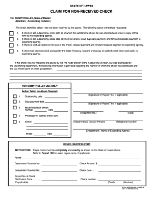 Fillable Online hawaii Claim for non-received check - Hawaii.gov Fax ...