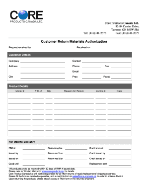 Fillable Online core-products RMA Form 2015 Fax Email Print - pdfFiller