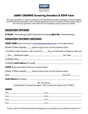 Fillable Online LARRY CROWNE Screening Donation RSVP Form Fax Email ...