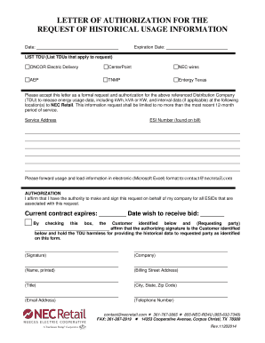 Fillable Online Letter of Authorization (Historical Usage Request ...