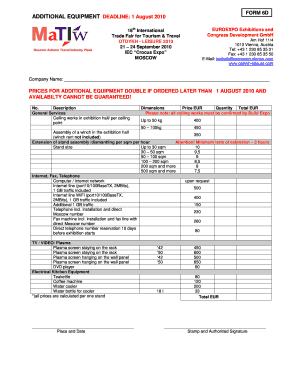 Fillable Online Form 6d Add EquipmentLeisure10 Moscowdoc Fax Email ...
