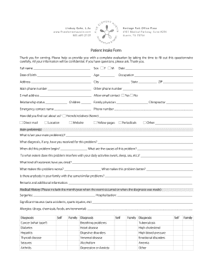 Fillable Online Patient Intake Form - FIVE ELEMENT ACUPUNCTURE AUSTIN ...