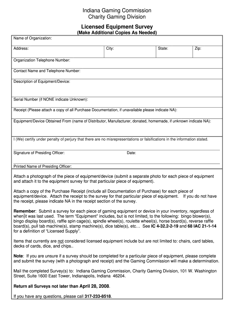 Fillable Online in Indiana Gaming Commission Charity Gaming Division ...