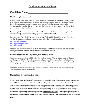 Fillable Online ourladyofthelakehalifax Confirmation Name Form - Our ...