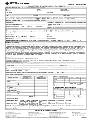Fillable Online opticalone VISION CLAIM FORM PLEASE ATTACH ORIGINAL ...