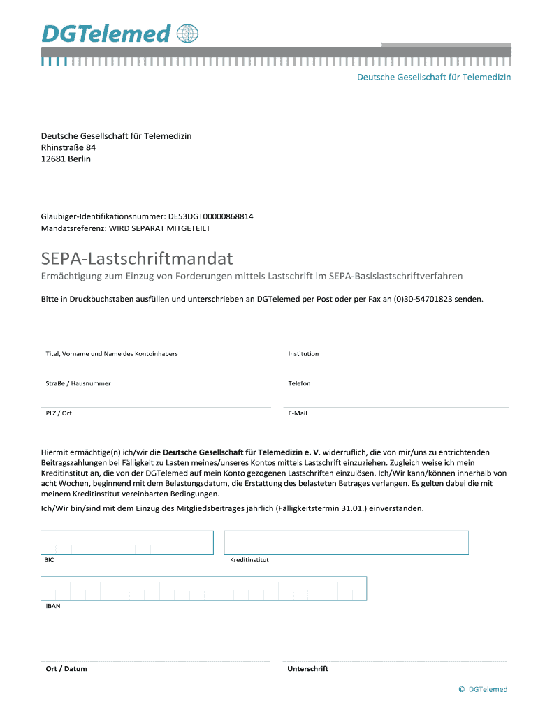 Ausfüllbar Online SEPA-Lastschrift Formular Fax Email Drucken - pdfFiller