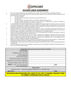 Fillable Online ACCESS USER AGREEMENT - PUBLIC ACCESS STUDIOS Fax Email ...