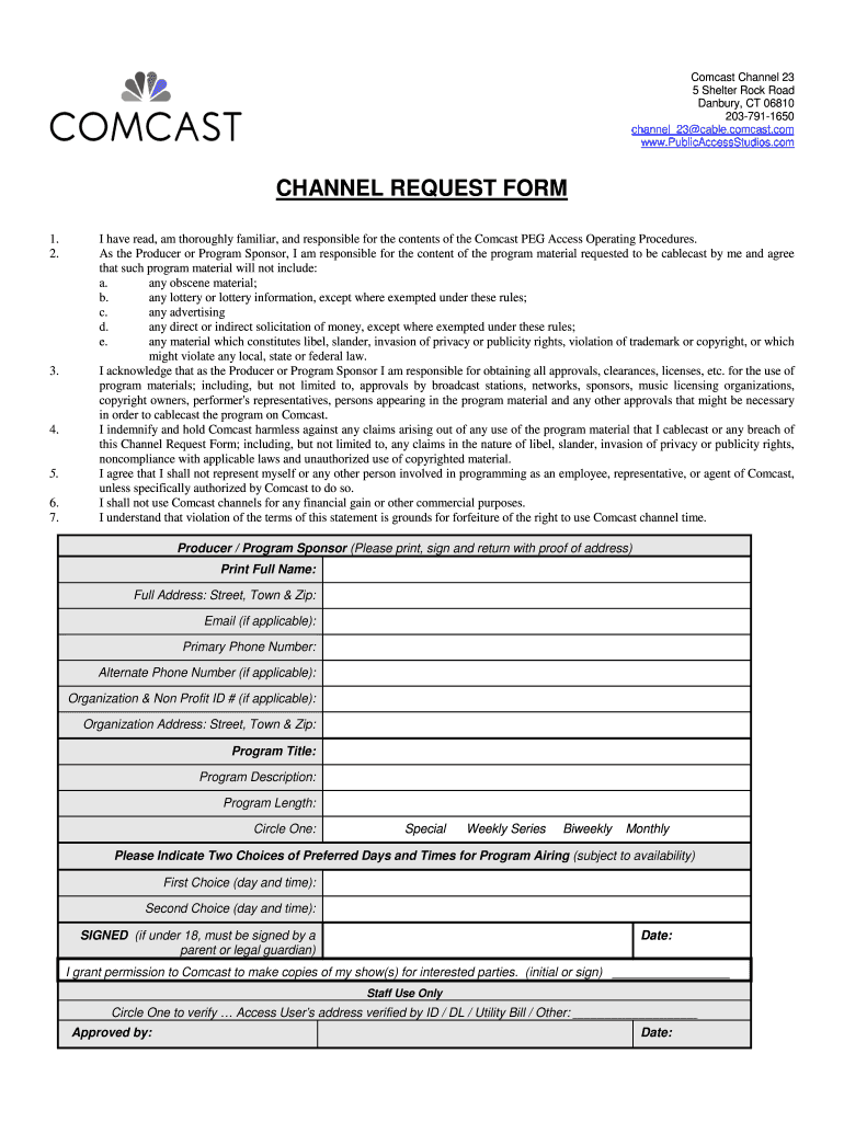 Fillable Online CHANNEL REQUEST FORM - PUBLIC ACCESS STUDIOS Fax Email Print - pdfFiller
