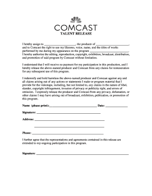 Fillable Online TALENT RELEASE - PUBLIC ACCESS STUDIOS Fax Email Print ...