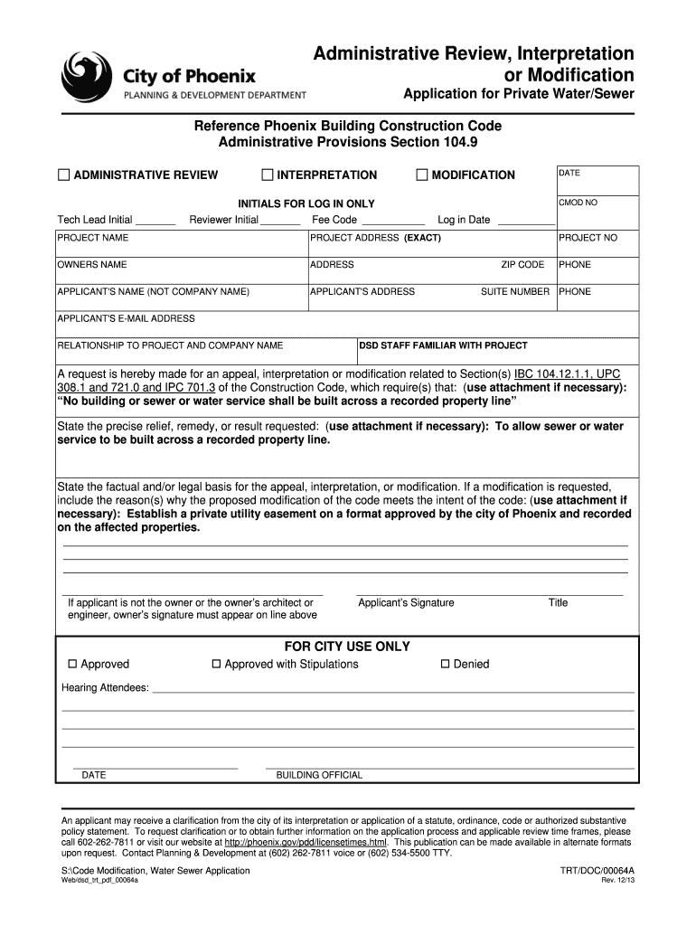 Fillable Online phoenix Administrative Review, Interpretation or Modification - City of Phoenix ...