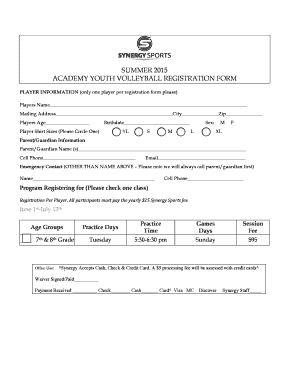 Fillable Online Academy Youth Summer Volleyball Registration 15 Fax ...