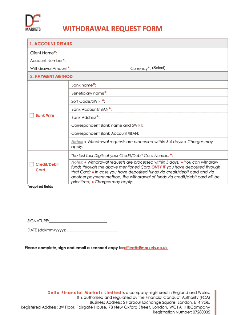 Fillable Online dfmarkets co WITHDRAWAL REQUEST FORM - DF Markets Fax ...