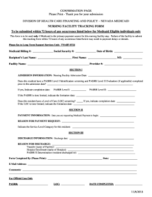 Fillable Online dhcfp nv Nursing Facility Tracking Form - Health Care ...
